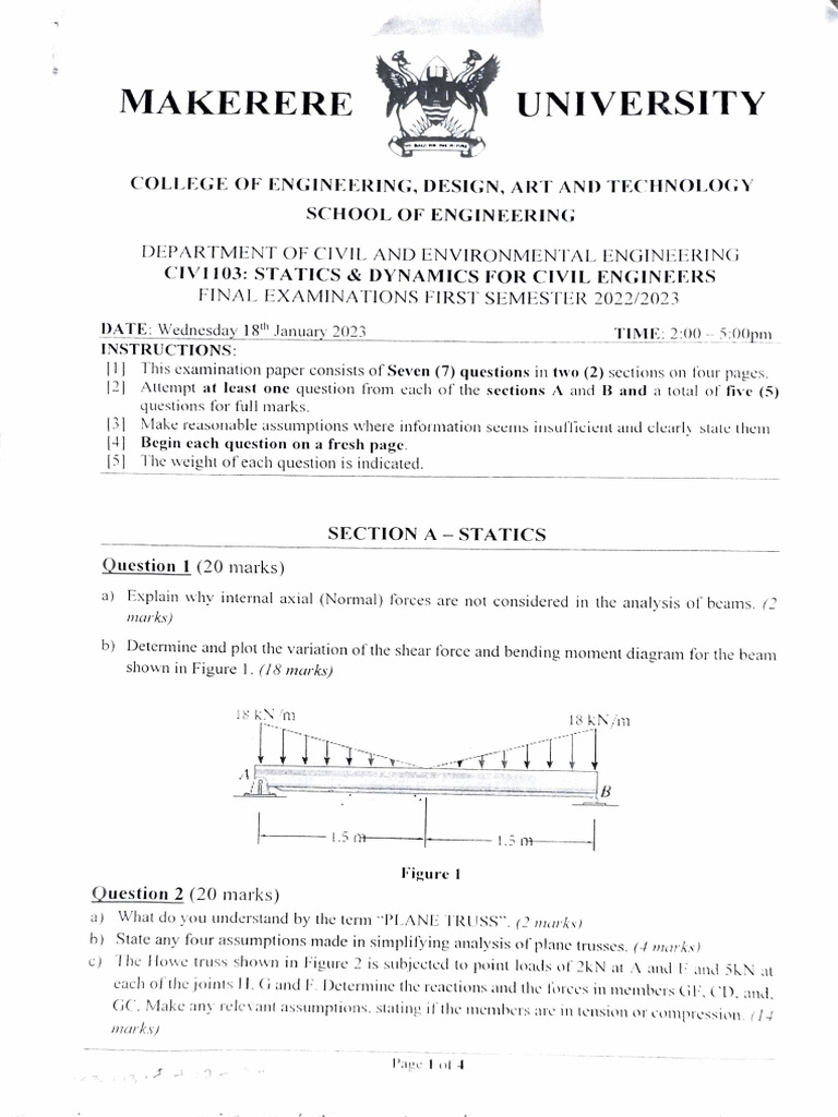 Engineering Mechanics Past Paper | PDF | Truss | Bending
