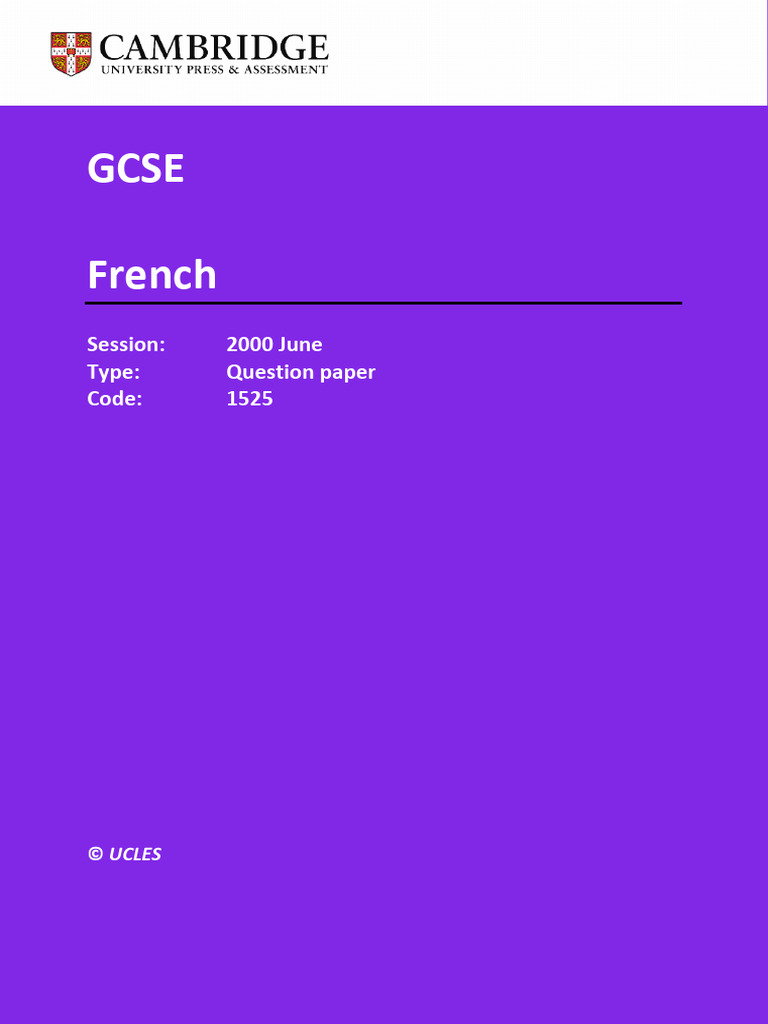 GCSE French June 2000 Question Paper | PDF