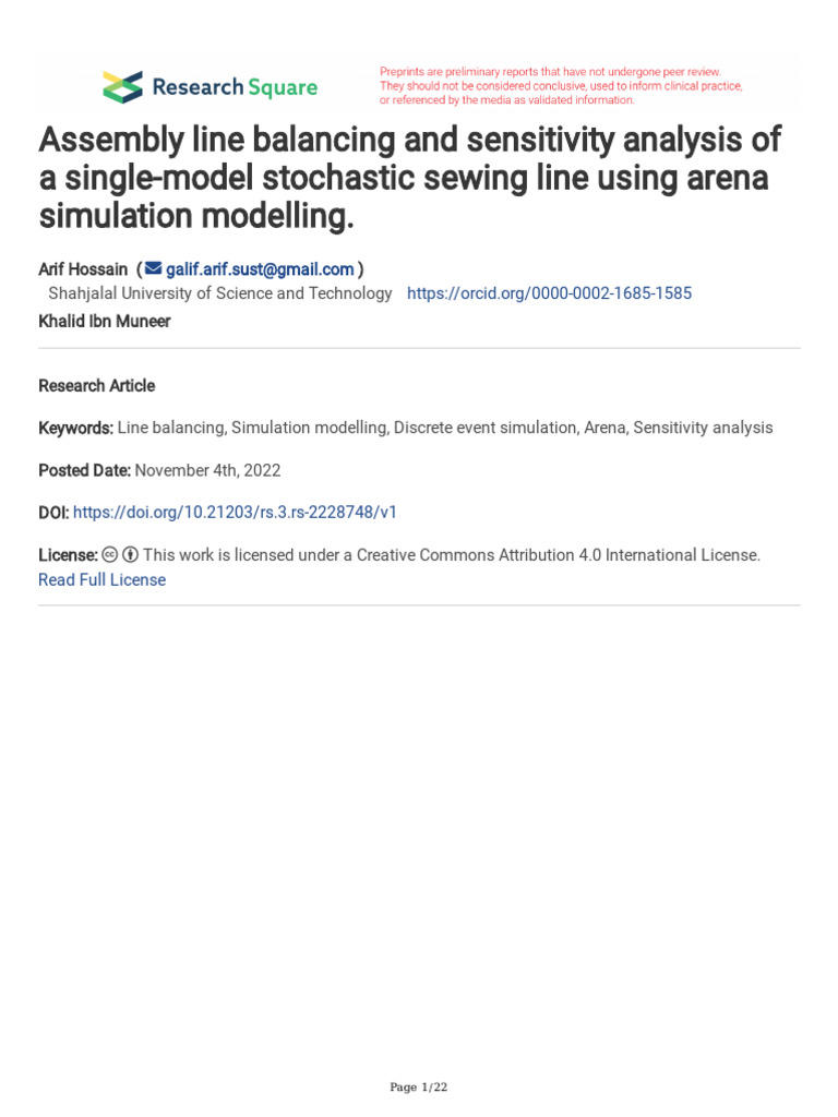 Assembly Line Balancing and Sensitivity Analysis of A Single-Model Stochastic Sewing Line | PDF ...