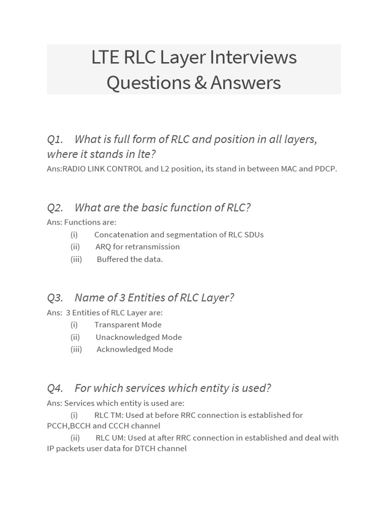LTE RLC Layer Interviews Questions | PDF | Network Protocols | Internet Protocols