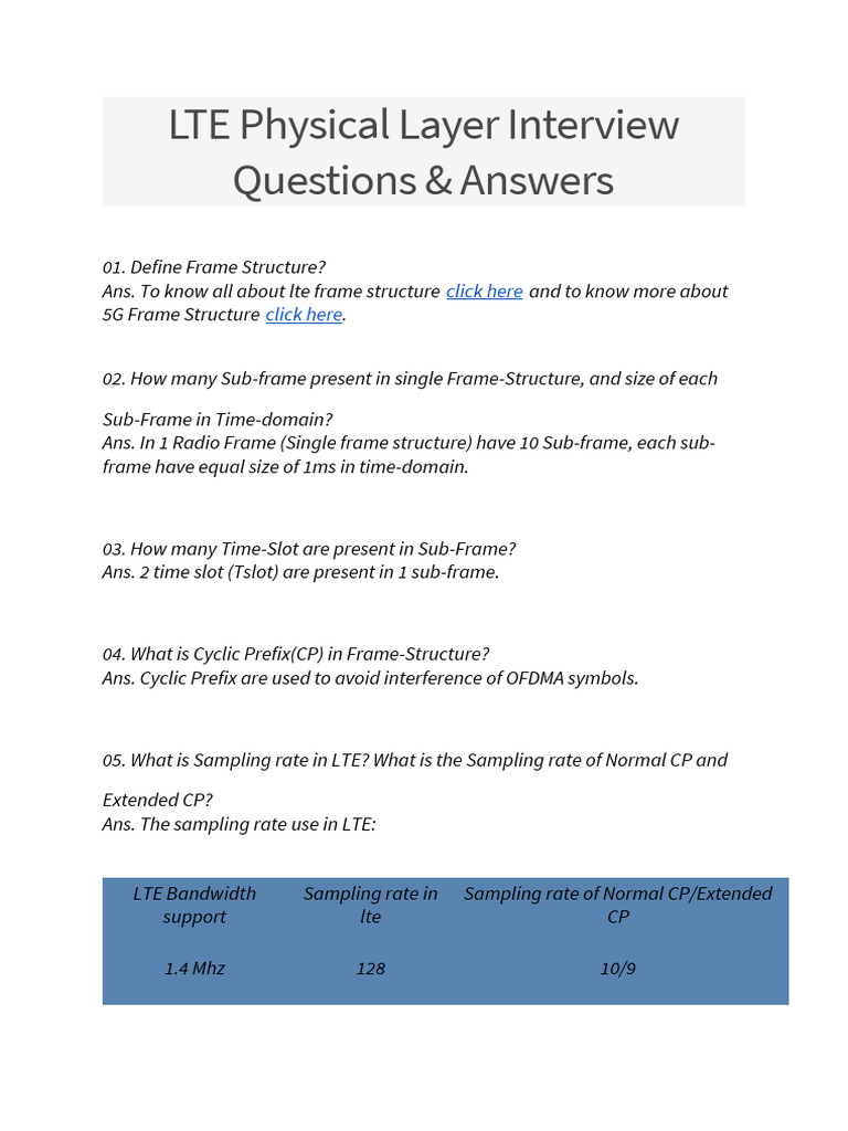 LTE Physical Layer Interview Questions | PDF | Mimo | Orthogonal Frequency Division Multiplexing