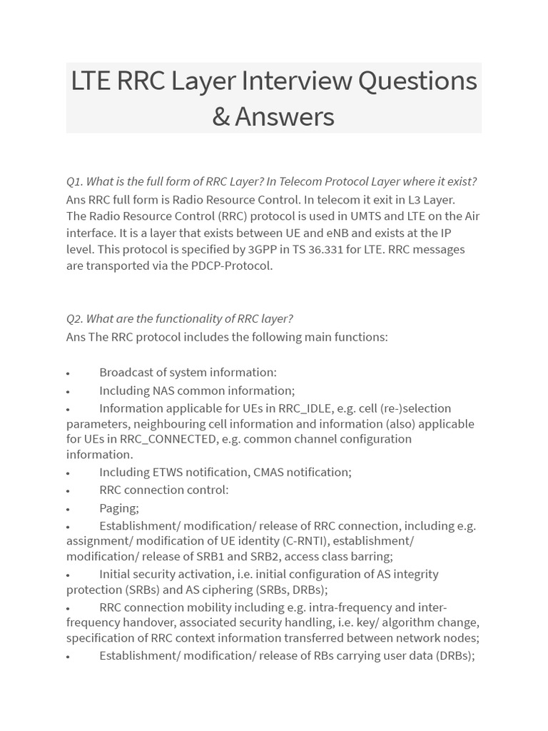 LTE RRC Interview Guide | PDF | Computer Network | Computer Networking