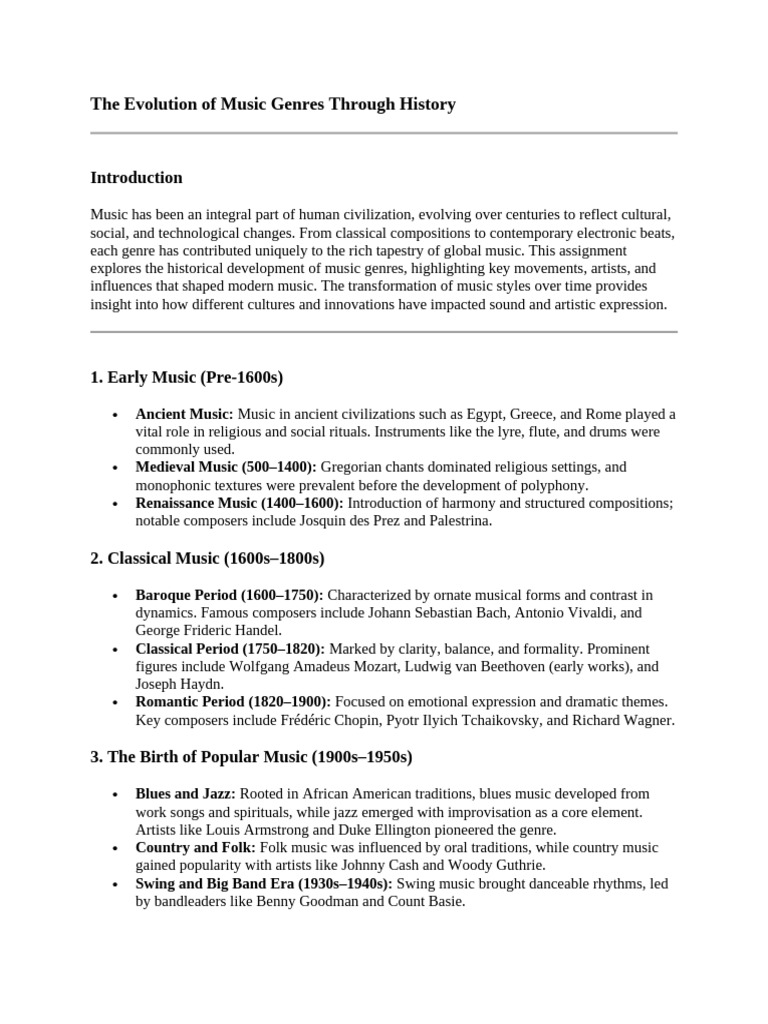 History of Music Genres Explained | PDF | Rock Music | Musicology