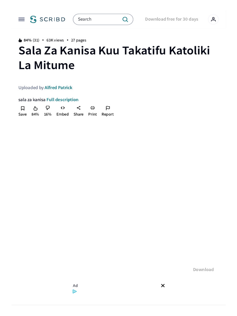 Sala Za Kanisa Kuu Takatifu Katoliki La Mitume - PDF | PDF | Scribd ...