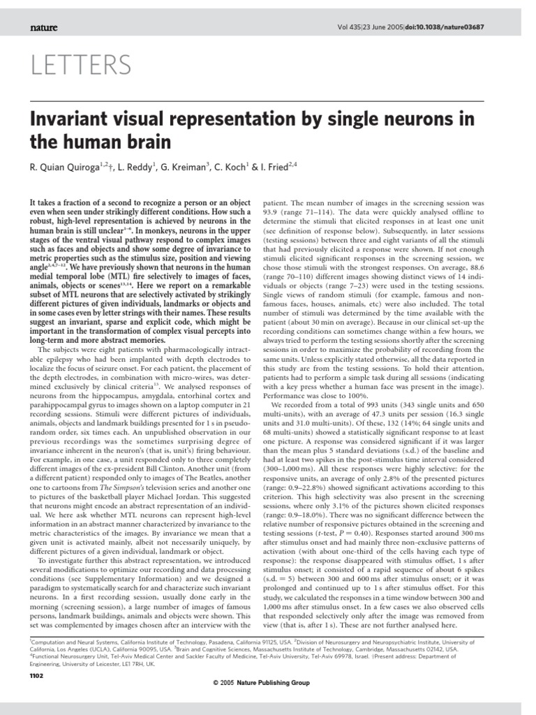 Quian Quiroga Invariant Visual Representation By Single Neurons In