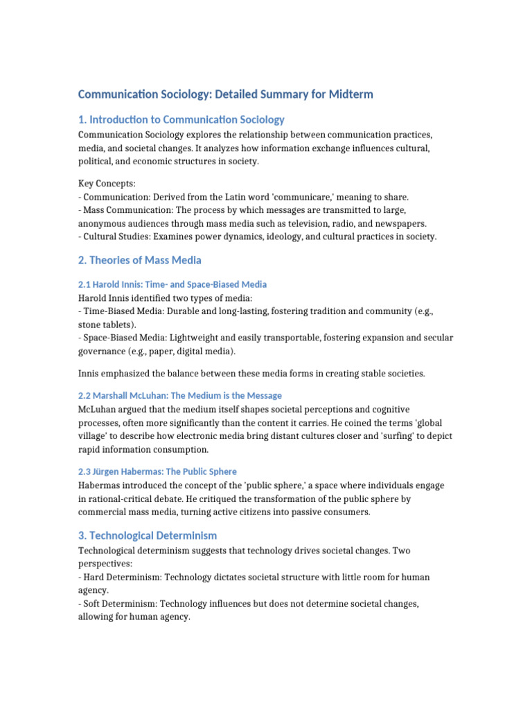 Communication Sociology Midterm Guide | PDF | Public Sphere | Communication
