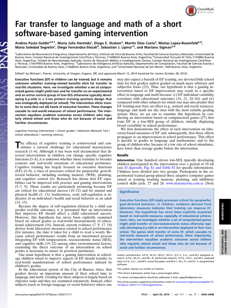 Goldin Et Al 2014 Far Transfer To Language and Math of A Short Software ...