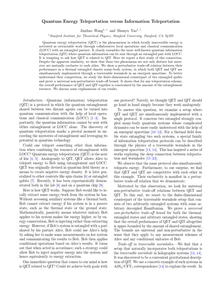 Quantum Energy vs. Information Teleportation | PDF | Quantum ...