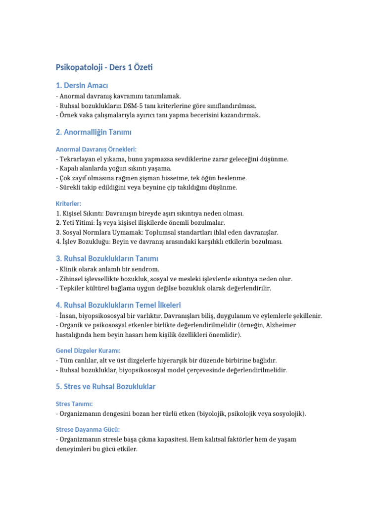 Psikopatoloji Ders1 Ozeti | PDF