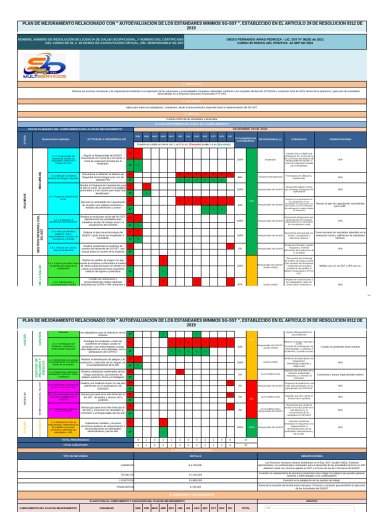 Plan-de-mejoramiento-SG-SST 2024 MULTISERVICIOS | PDF | Auditoría | Business