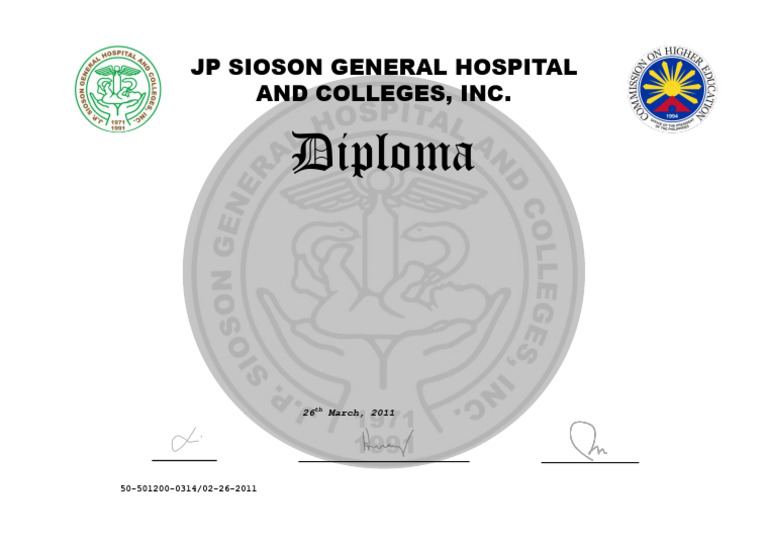 JP Sioson General Hospital Diploma | PDF