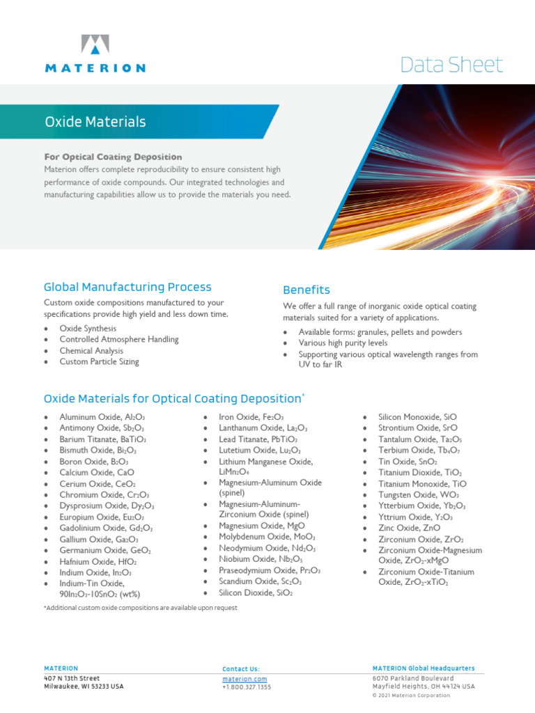 Custom Oxide Materials for Coatings | PDF | Oxide | Titanium Dioxide