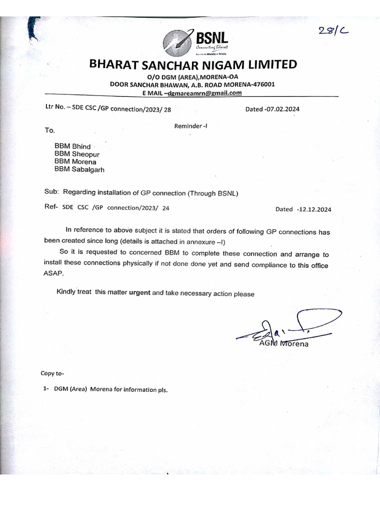 New SA Connection Installation Through BSNL | PDF