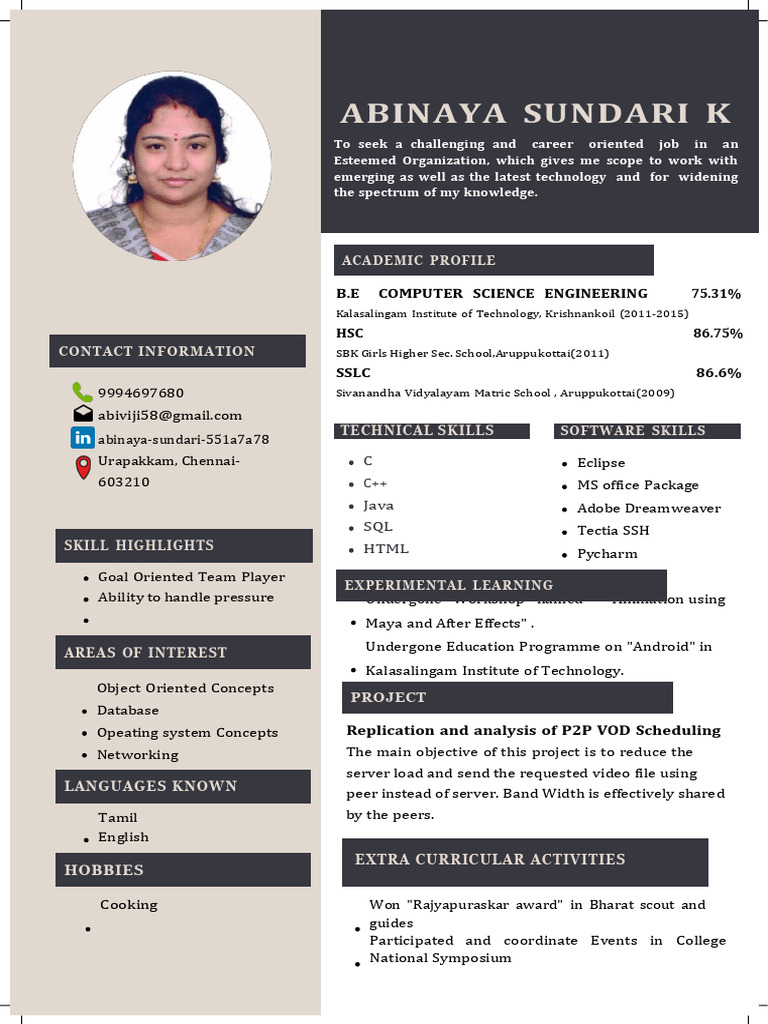 Resume Abinaya Sundari | PDF | Computing | Software