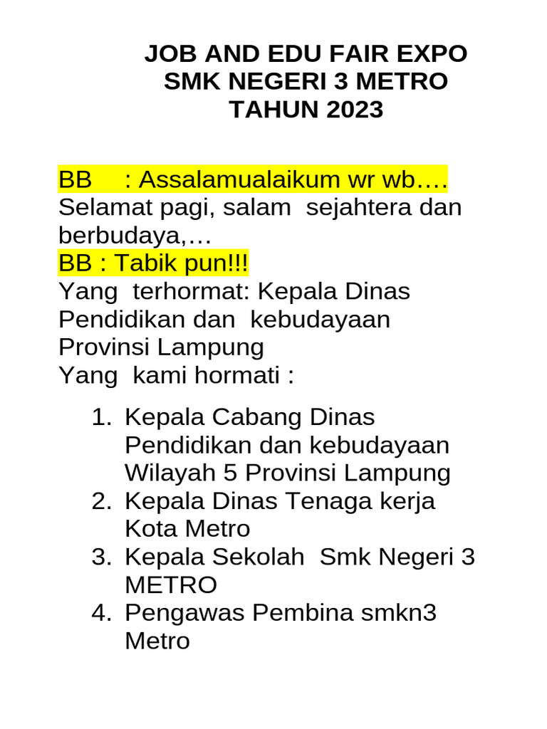 Teks MC Job Fair | PDF