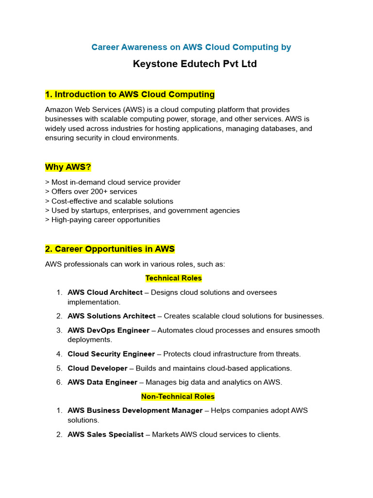 Career Awareness On AWS Cloud Computing by Keystone Edtech | PDF ...