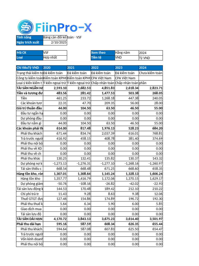 FiinProX DuLieuTaiChinh BaoCaoTaiChinh Yearly Hop Nhat VSF 20250210 | PDF