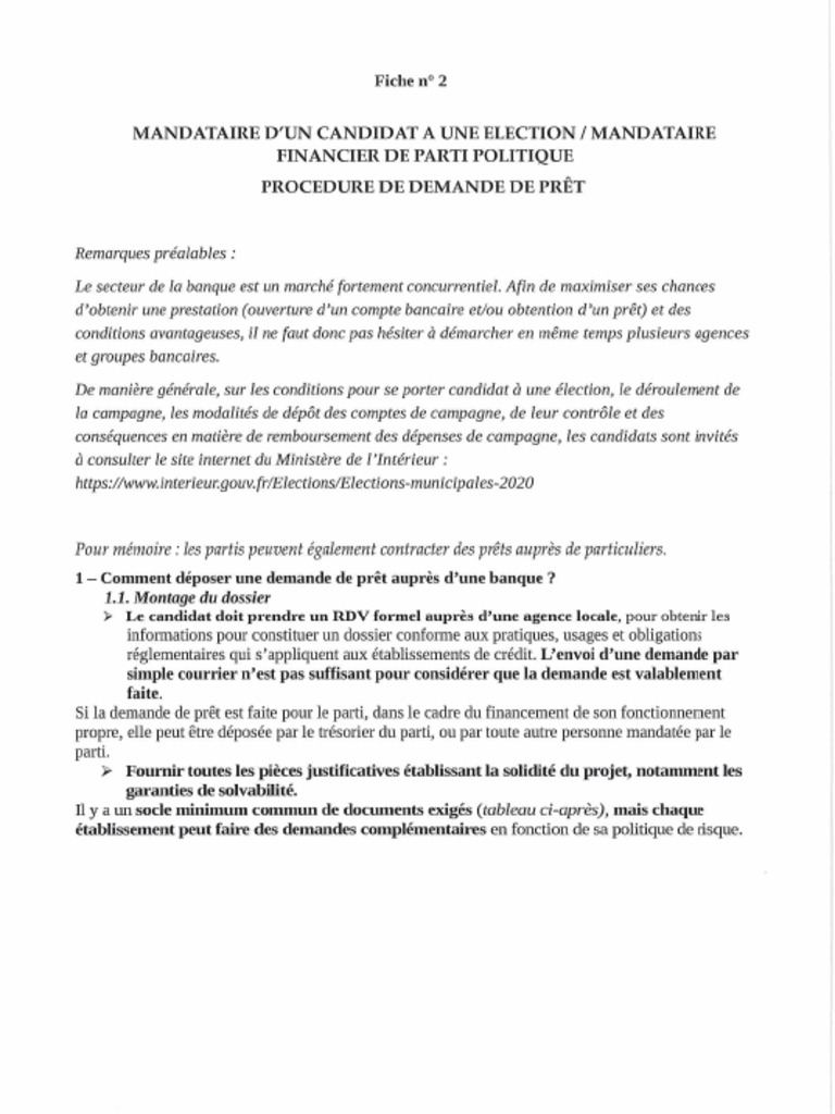Fiche 2 Procédure de Demande de Prêt | PDF