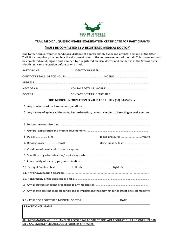 Otter Trail Medical Examination Form | PDF | Blood Pressure | Physiology