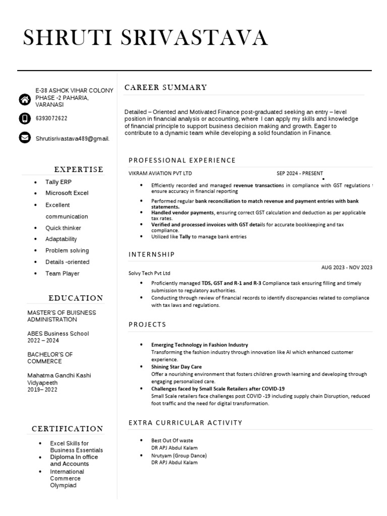 Shruti Srivastava.resume | PDF | Business | Economies