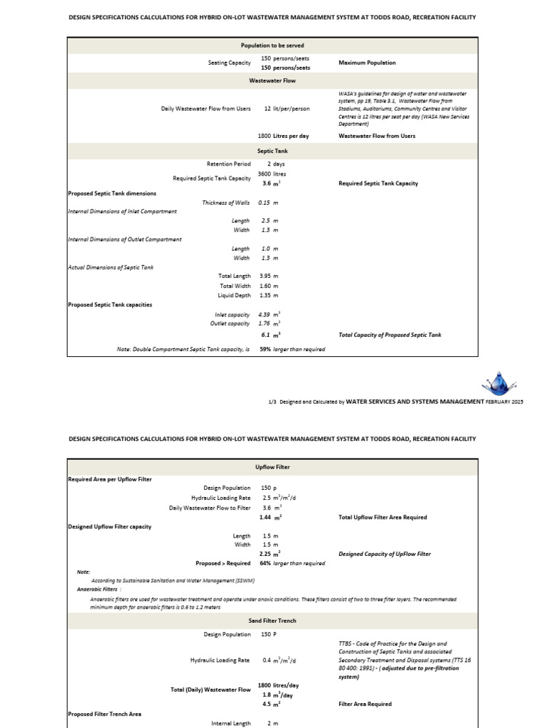 Todds Road Hybrid Wastewater System Calculations | PDF | Sewage ...