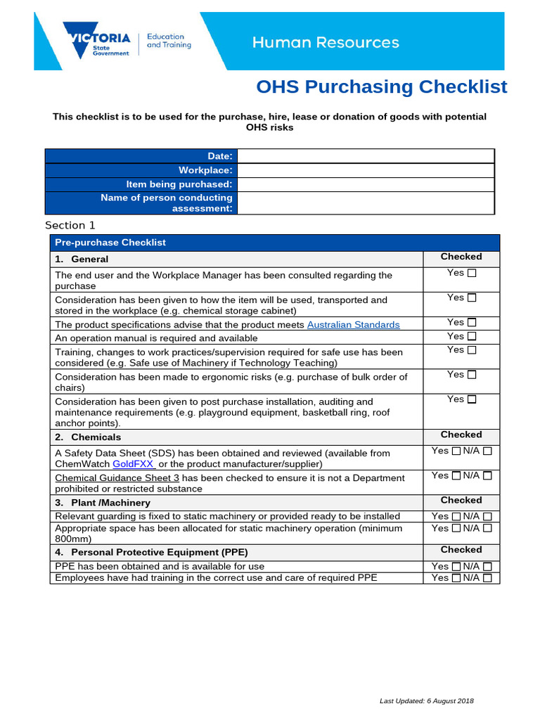 Ohs Purchasing Checklist 2772 | PDF | Personal Protective Equipment | Occupational Safety And Health
