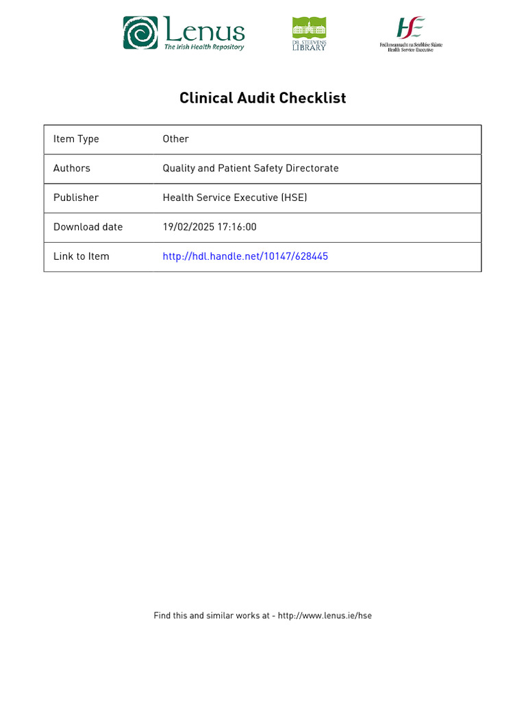 Clinicalauditchecklist 2013 | PDF | Audit | Medicine