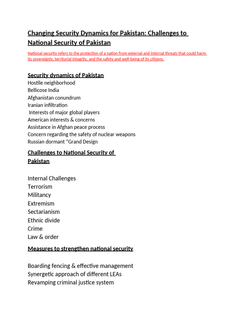 Changing Security Dynamics For Pakistan | PDF