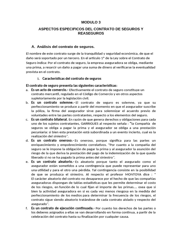MODULO 3 Contrato de Seguros, Riesgo y Seguros | PDF | Carta de crédito | Póliza de seguros