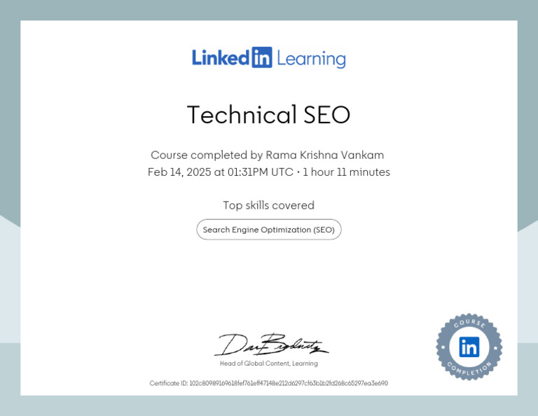 Technical SEO - Linkedin Learning - Rama Krishna Vankam | PDF