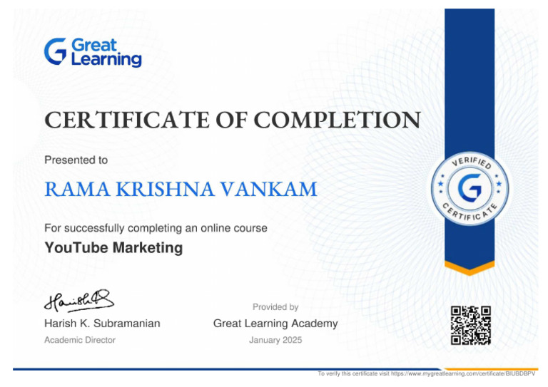 YouTube Marketing - Great Learning - Rama Krishna Vankam | PDF