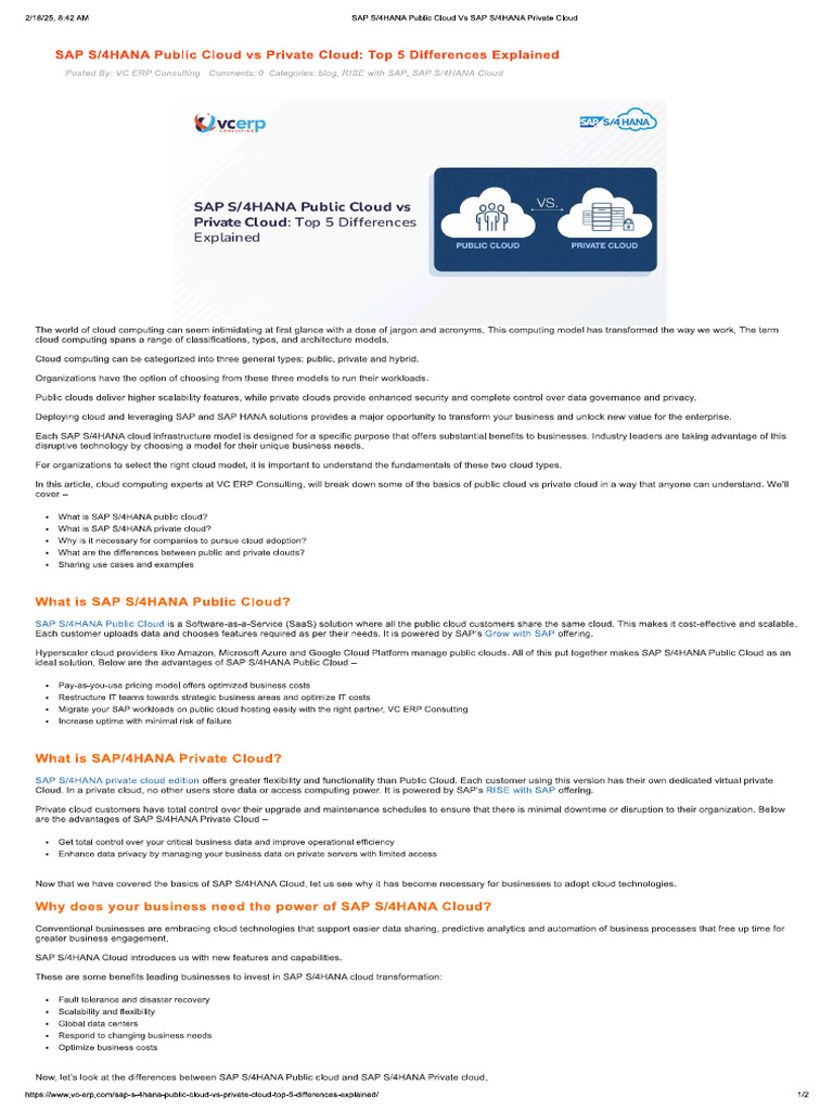 Sap S4hana Public Cloud Vs Private Cloud Top 5 Differences Explained 3310