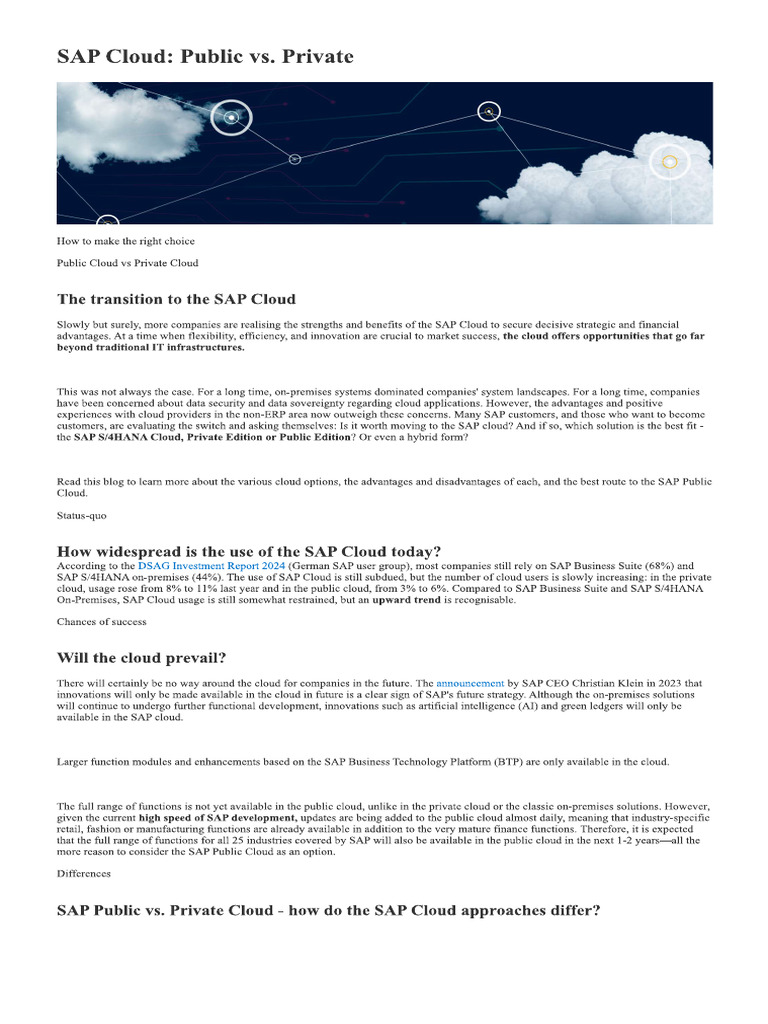 How To Make The Right Choice SAP Cloud Public vs. Private | PDF