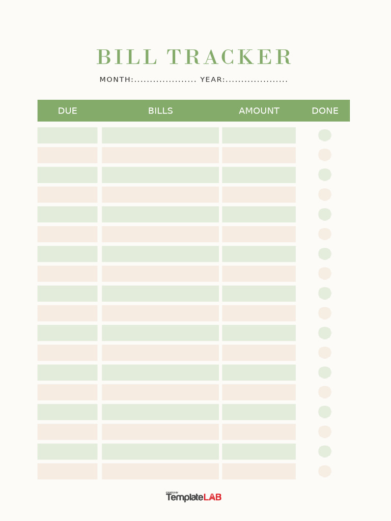 Bill Tracker for Monthly Expenses | PDF