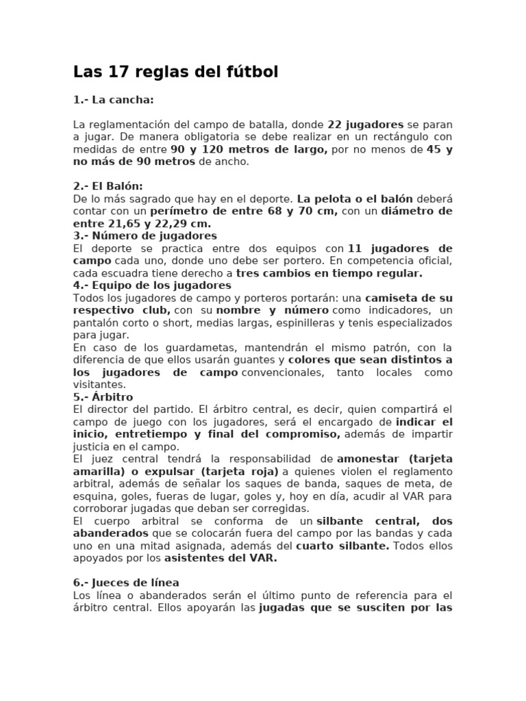 Las 17 reglas del fútbol | PDF | Variantes deportivas | Deportes