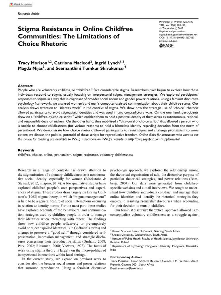 Stigma Resistance in Childfree Communities | PDF | Social Stigma ...