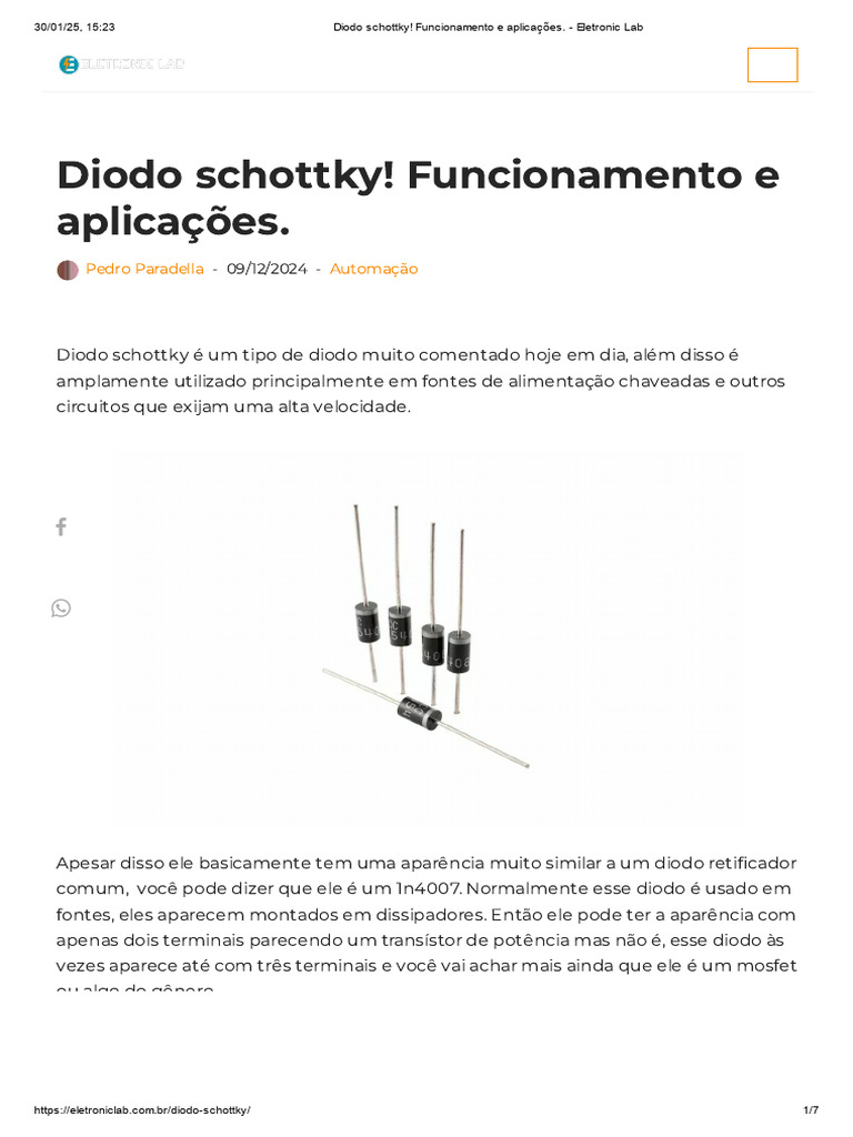 Diodo Schottky: Funcionamento e Usos | PDF | Diodo | Retificador