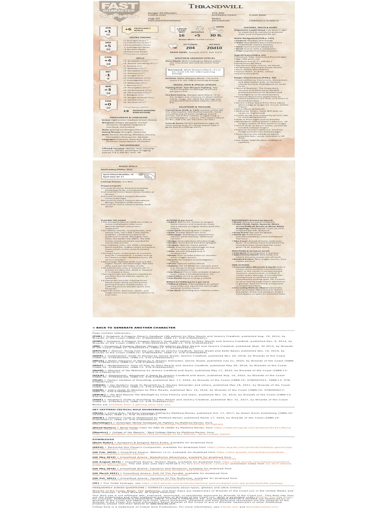 High Elf Ranger Character Sheet | PDF | Dungeons & Dragons | Gary Gygax Games