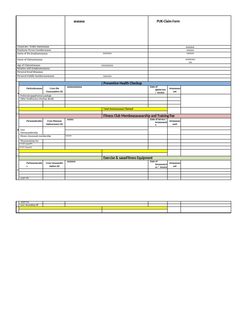 PUK-Claim Form for Health Benefits | PDF | Physical Fitness | Physical ...