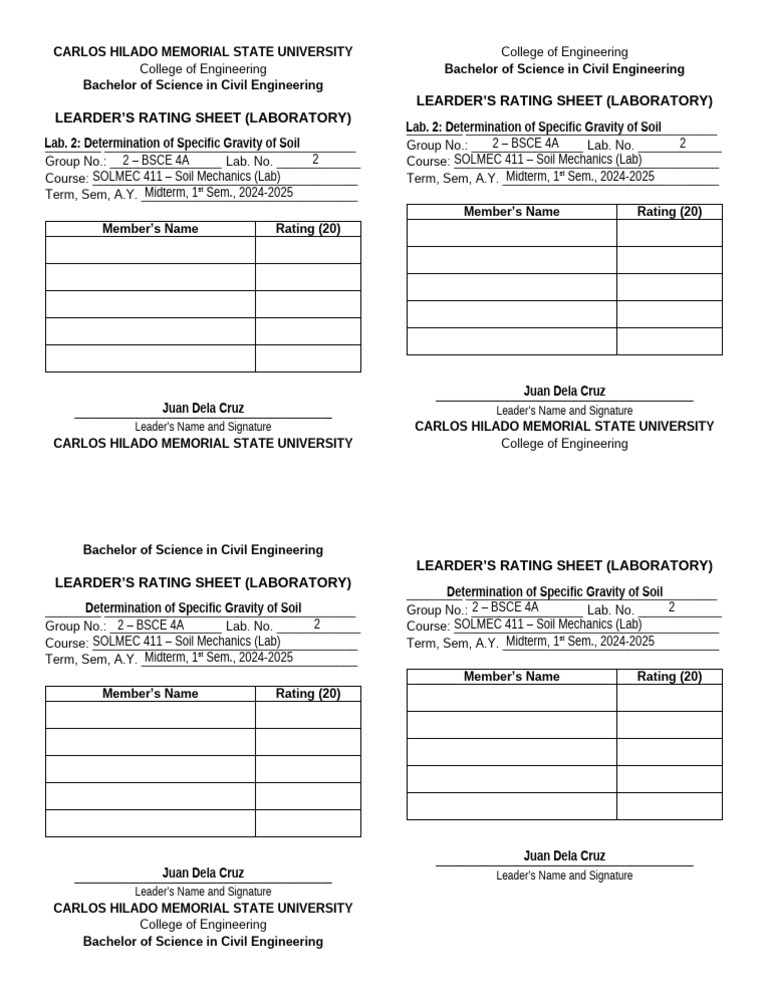 LEADERS-RATING-SHEET-LABORATORY-2024-2025 | PDF | Soil Science | Soil