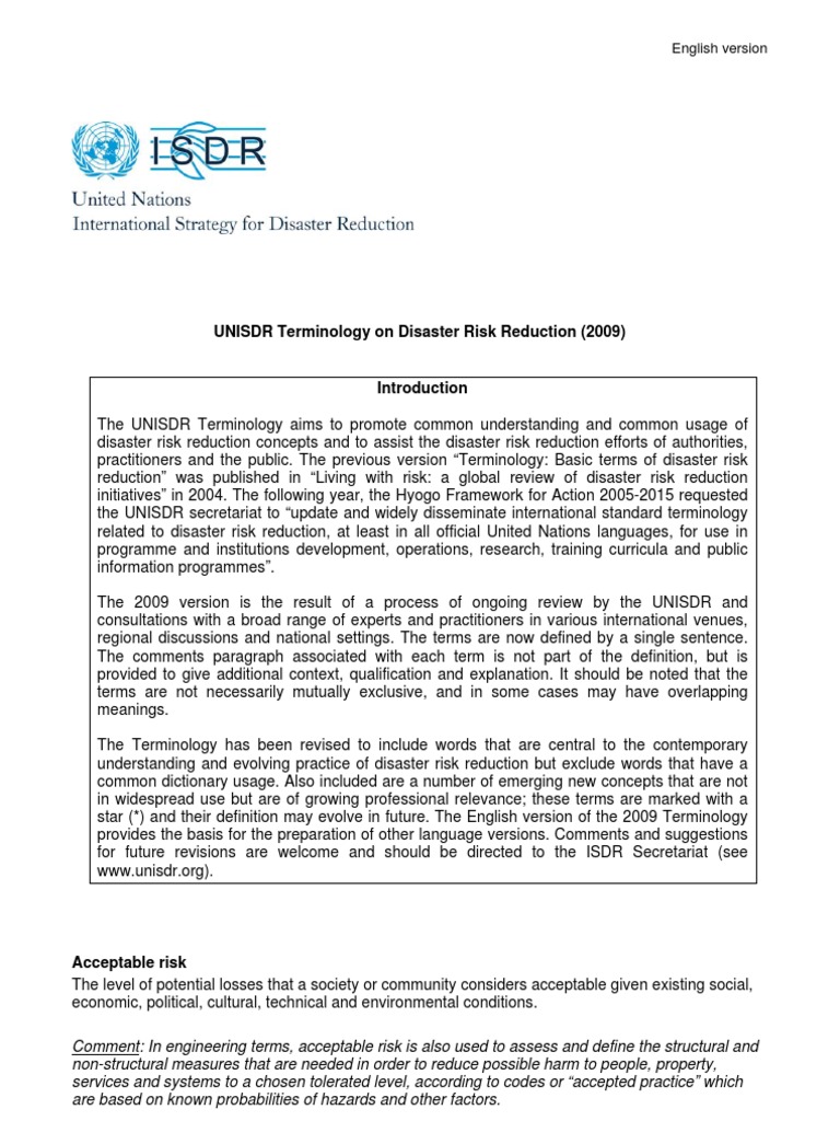 UNISDR Disaster Risk Terms 2009 | PDF | Risk | Risk Management