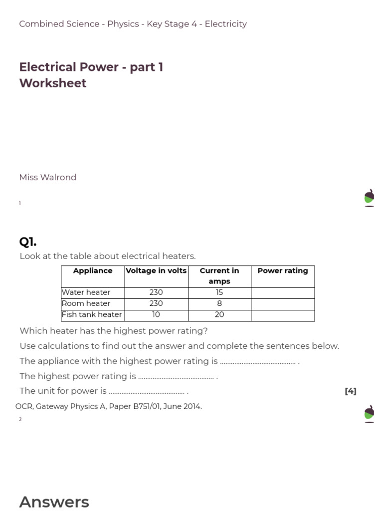 Physics Ks4 Lesson Phy Y10 U3 l16 | PDF | Electric Power | Electricity