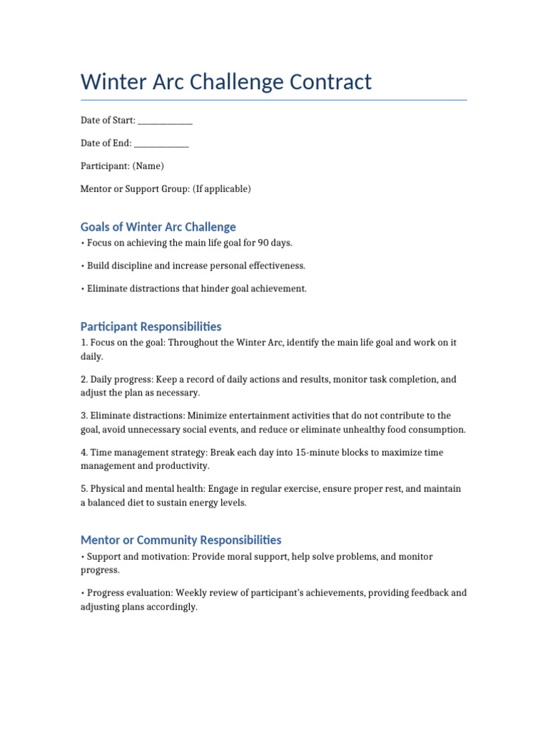Winter Arc Challenge Contract | PDF