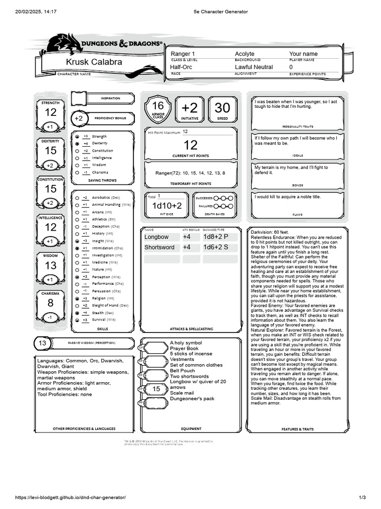 5e Character Generator | PDF | Role Playing Games