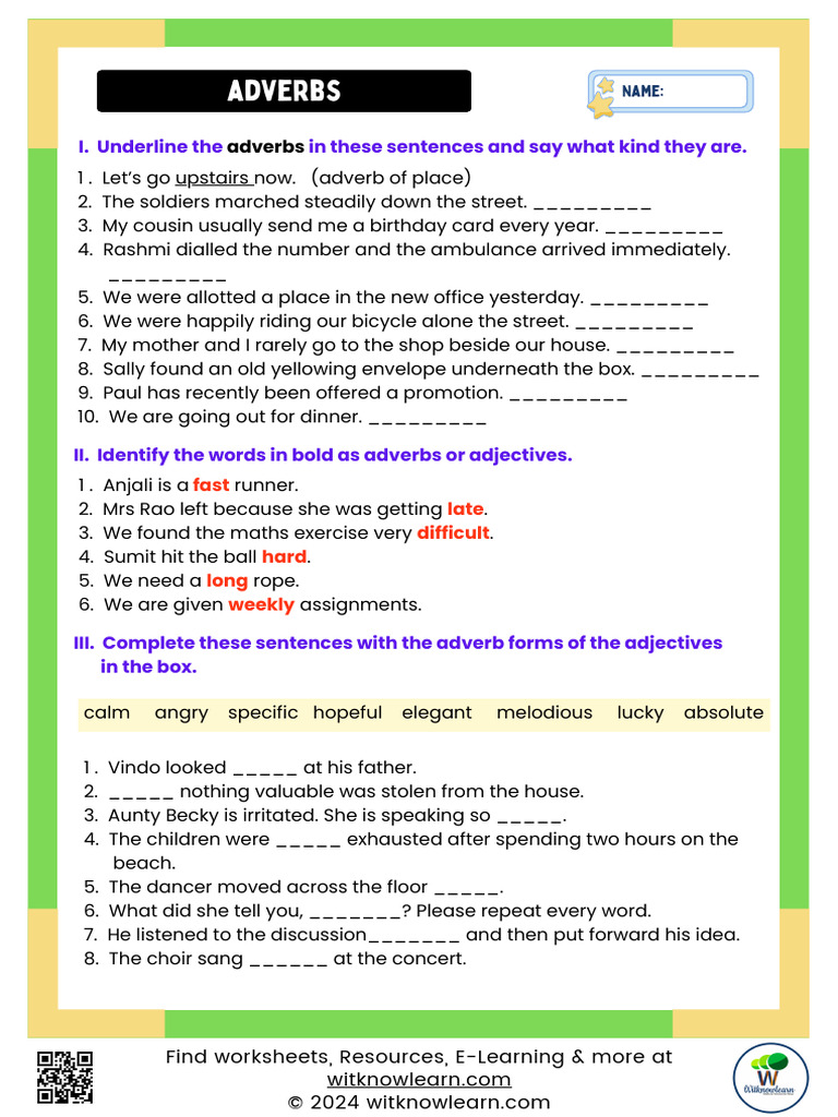 Adverb Worksheets and Exercises | PDF | Adverb