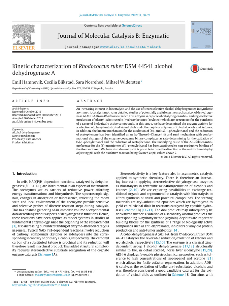Kinetic Characterization of Rhodococcus Ruber DSM 44541 Alcohol | PDF ...