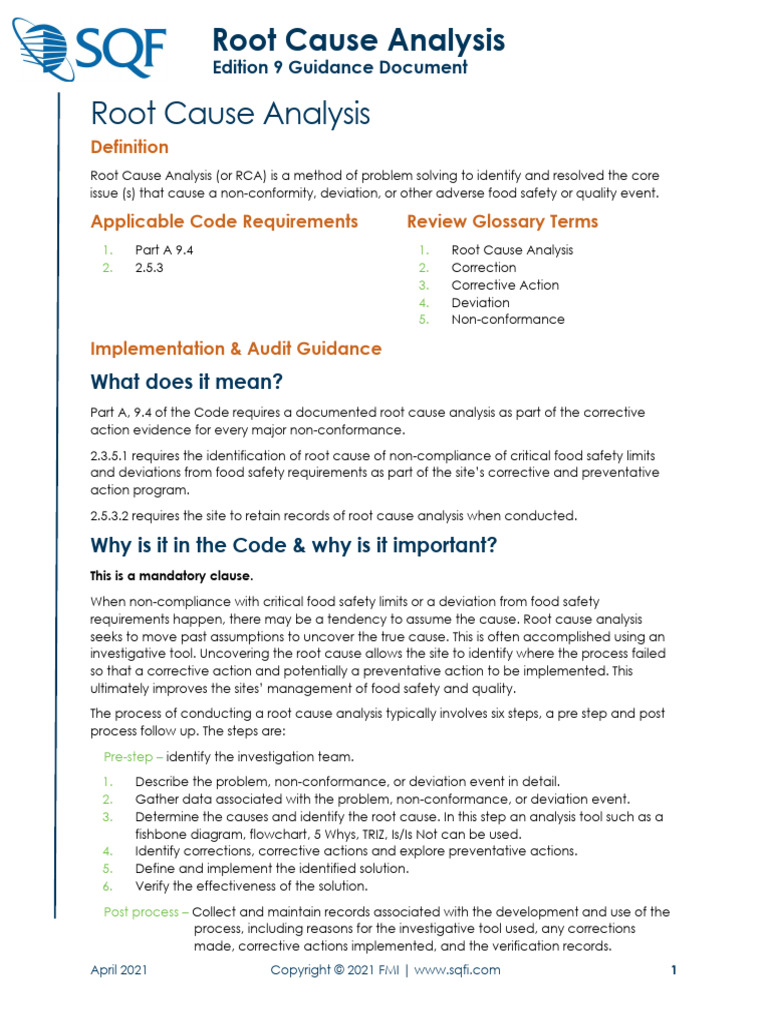 Root Cause Analysis Guidance Document | PDF | Systems Thinking