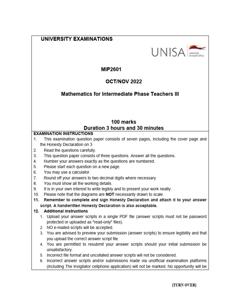 MIP2601 Past Exam Paper | PDF | Shape | Mathematics