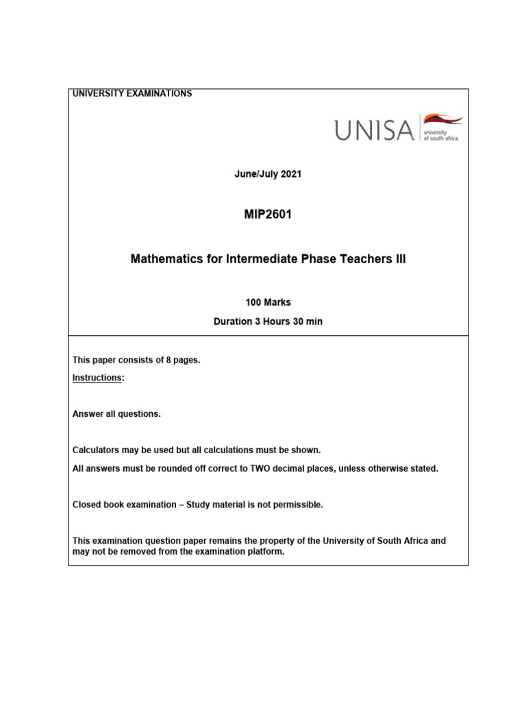 MIP2601 Past Exam Paper | PDF | Area | Geometry