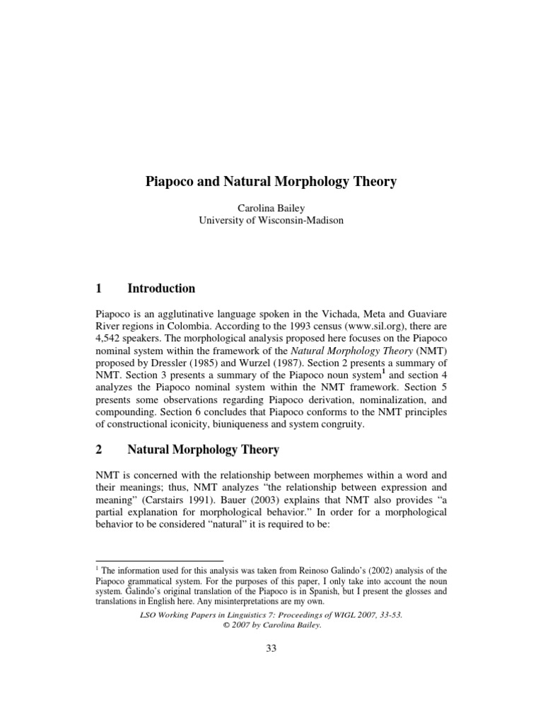 Piapoco and Natural Morphology Theory | PDF | Morphology (Linguistics ...
